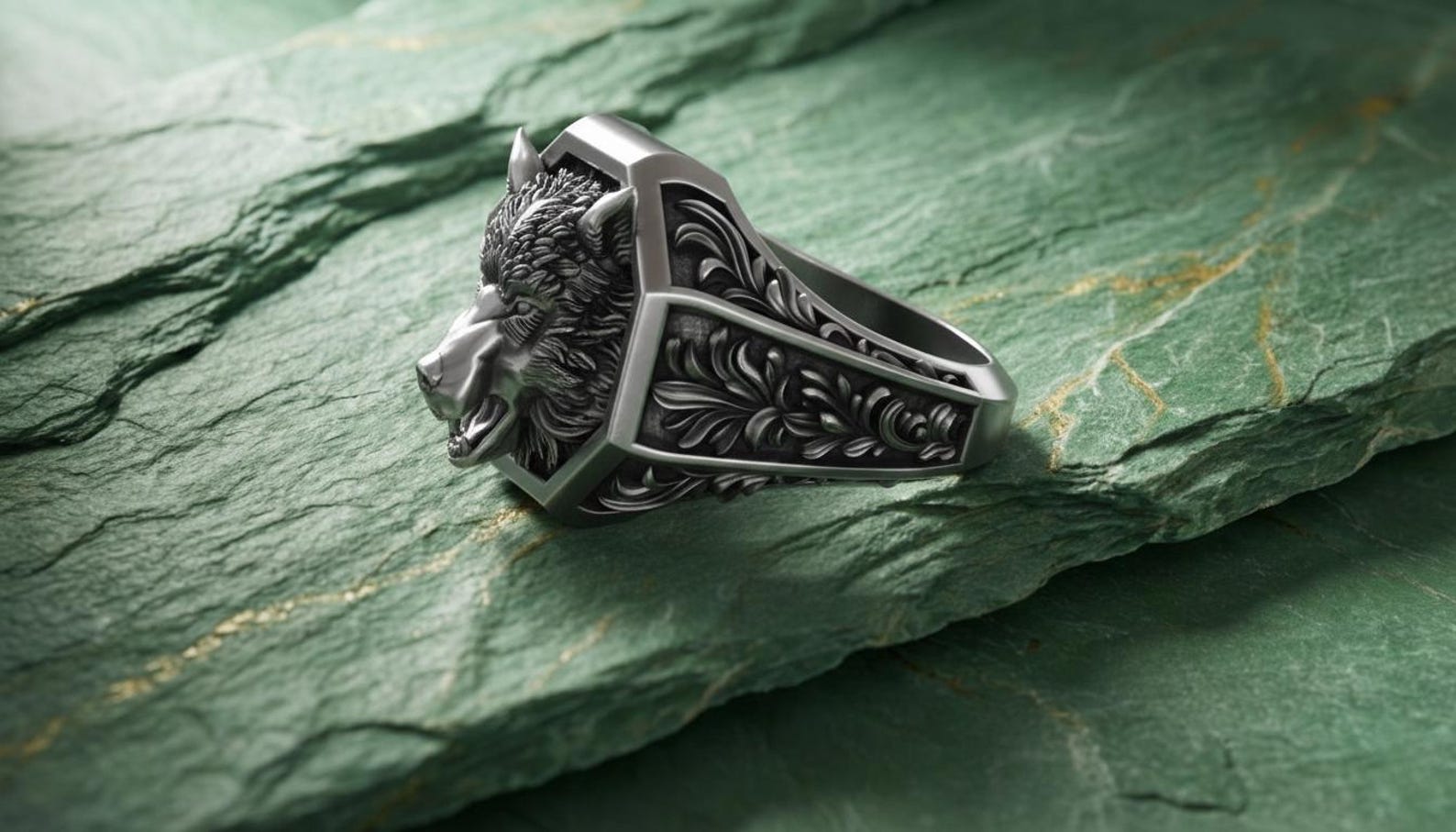Wolf Signet Ring 925 Sterling Silver Fierce Howling Wolf Face With ...