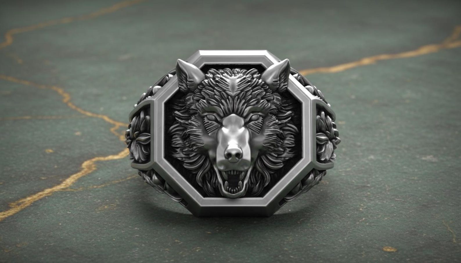 Wolf Signet Ring 925 Sterling Silver Fierce Howling Wolf Face With ...