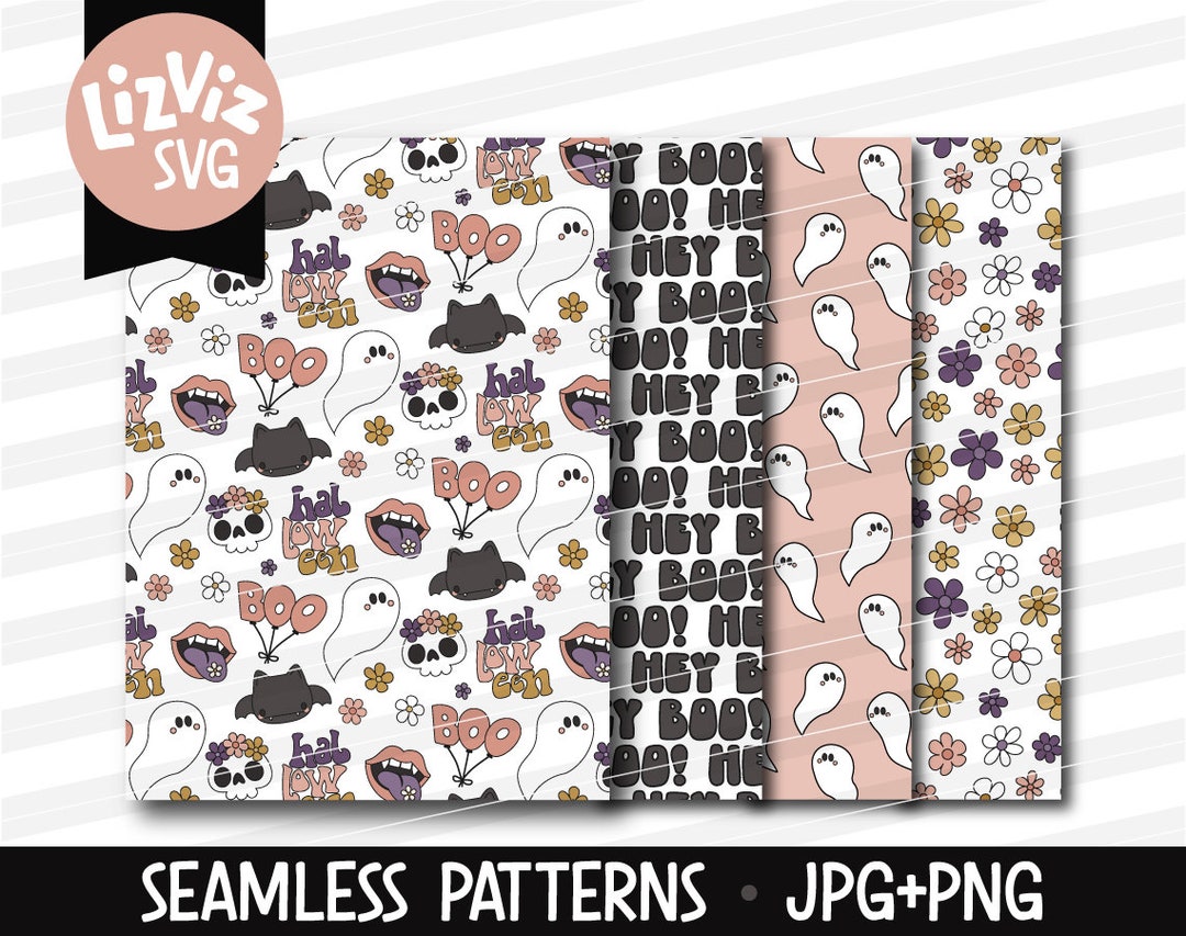 Halloween Digital Paper. Seamless Pattern PNG. Hey Boo! Groovy ...