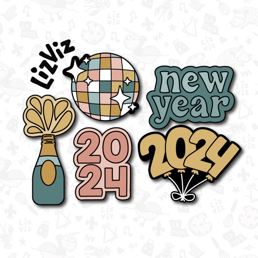 New Year Cookie Cutter Set. Minis. 2 Inches Tall. Set of 5 With Stamp ...
