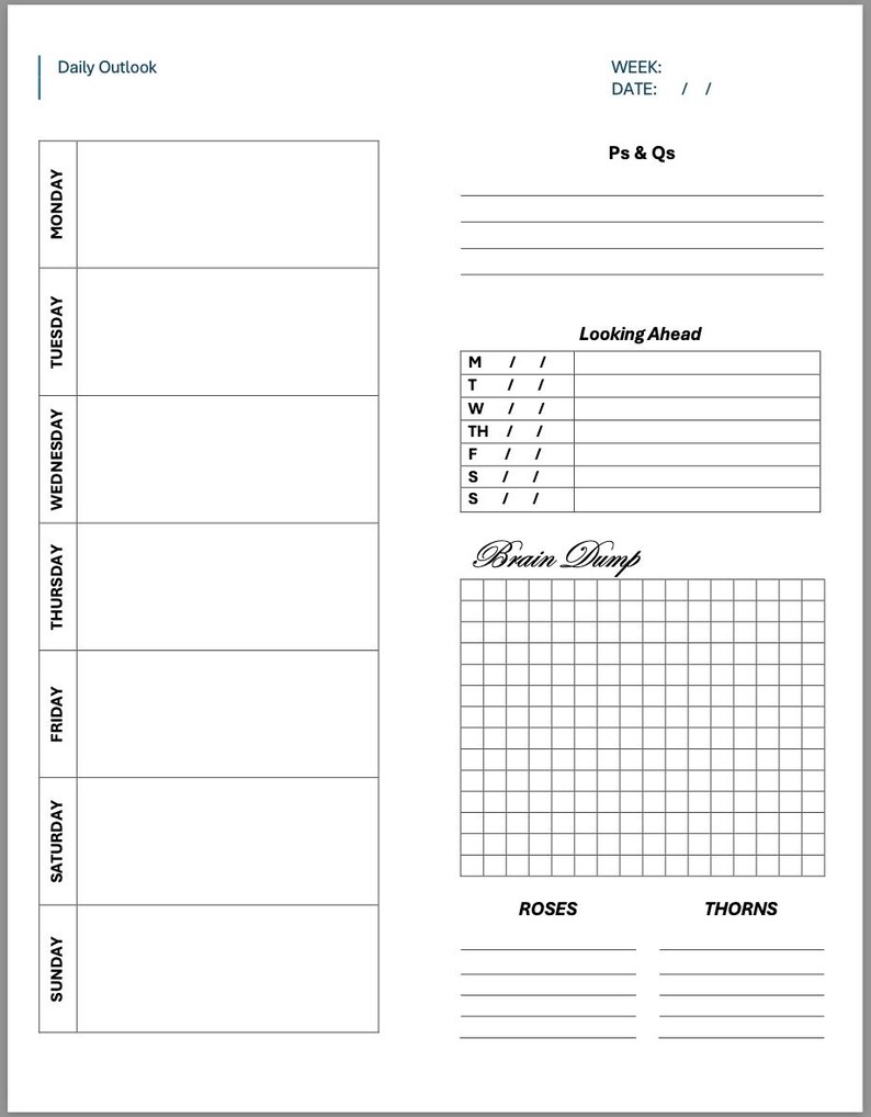 Week and Day Sheet, Franklin Covey Style Planner Print Outs - Etsy