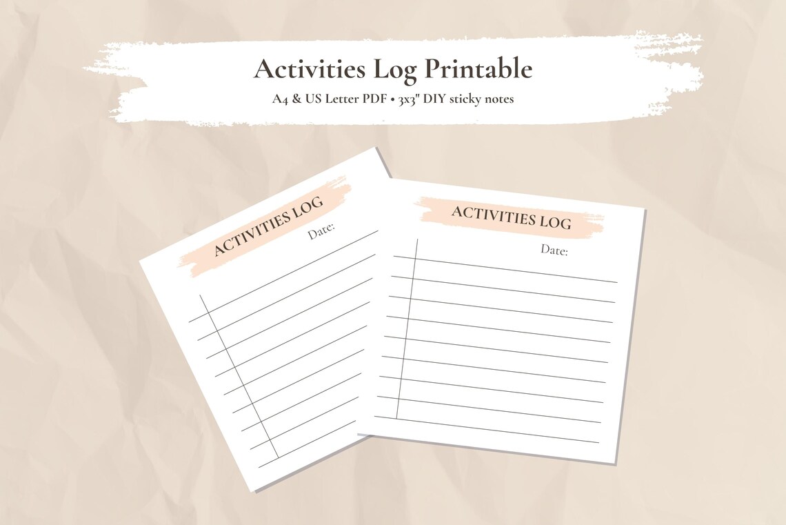 Activities Log Printable • A4 & US Letter PDF • Daily Activity Tracker ...