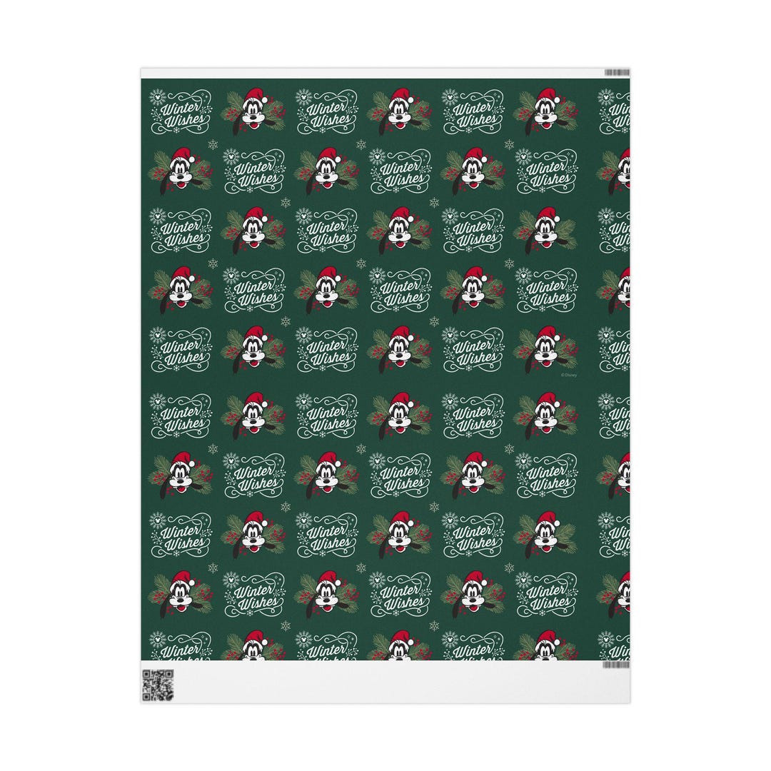Disney's Goofy Pattern Wrapping Paper | Dark Green Holiday Gift Wrap ...