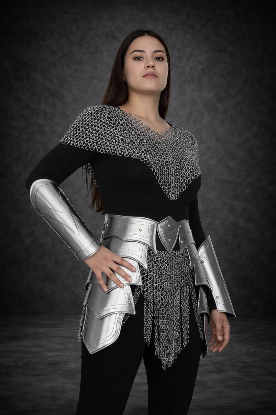 Handcrafted Chainmail & Steel Armor Set Includes V-shape Cape, Tasset ...