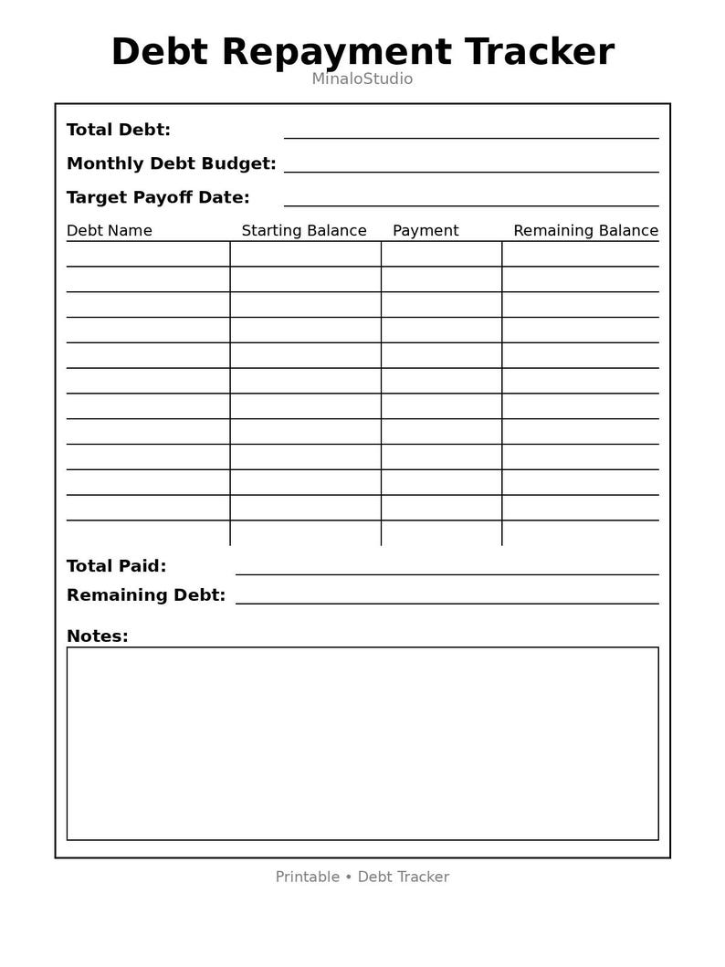 Debt Repayment Tracker Printable | Monthly Debt Payoff Planner ...