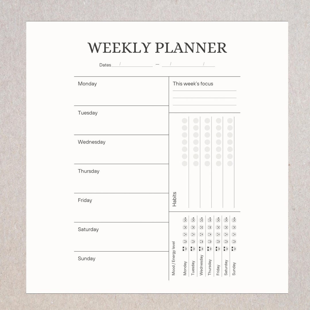 Minimal Weekly Planner Printable | One-page Reusable Weekly Planner - Etsy