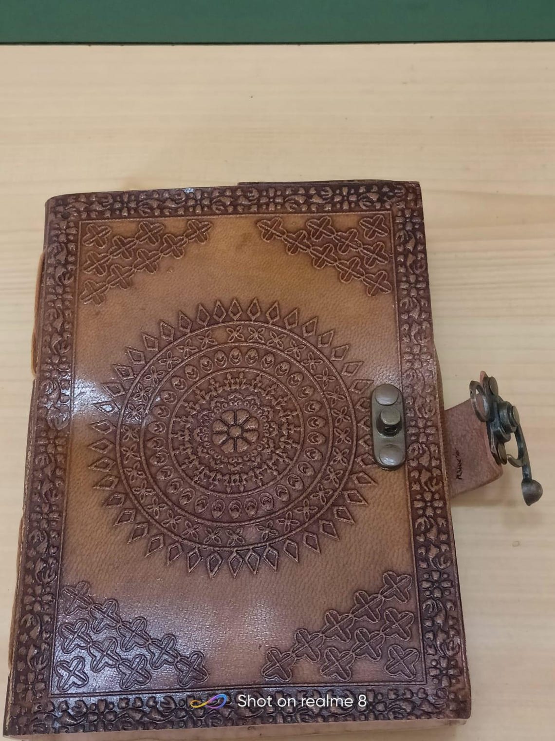Hand Embossed Leather Journal Mandala Design With Brass Clasp, Tan Boho ...
