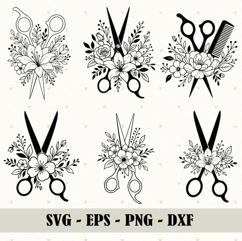 Hair Stylist SVG, Floral Scissors, Hairdresser and Salon Tools SVG - Etsy