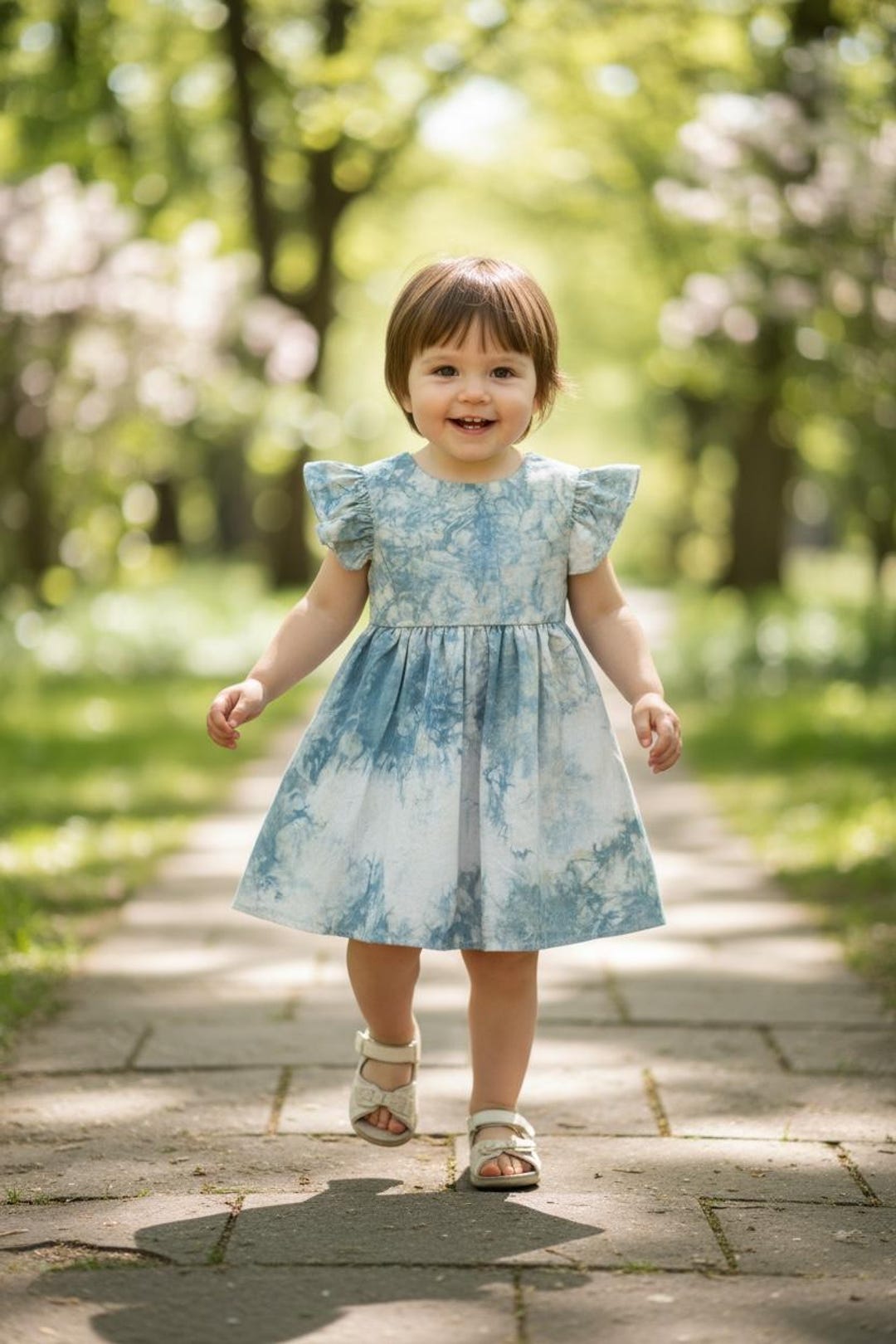Natural Blue Indigo Baby Outfit Toddler Kid Child Dress Event Tie-dye ...