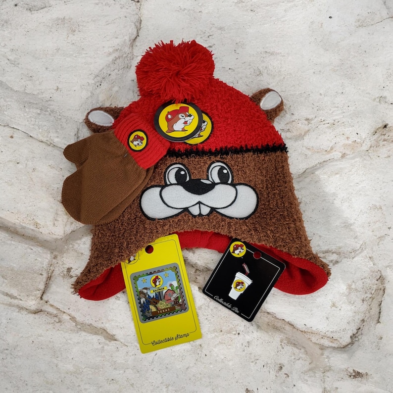 Buc-ee's Beaver Knit Face Beanie Hat Gift Sets - Etsy