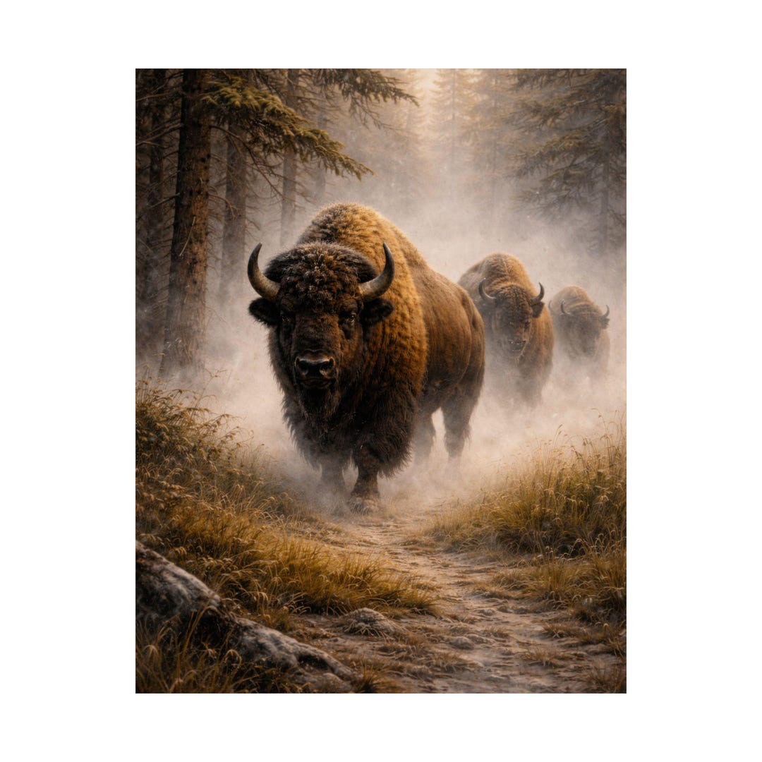Bison Herd Forest Path Poster | Matte Vertical Poster - Etsy
