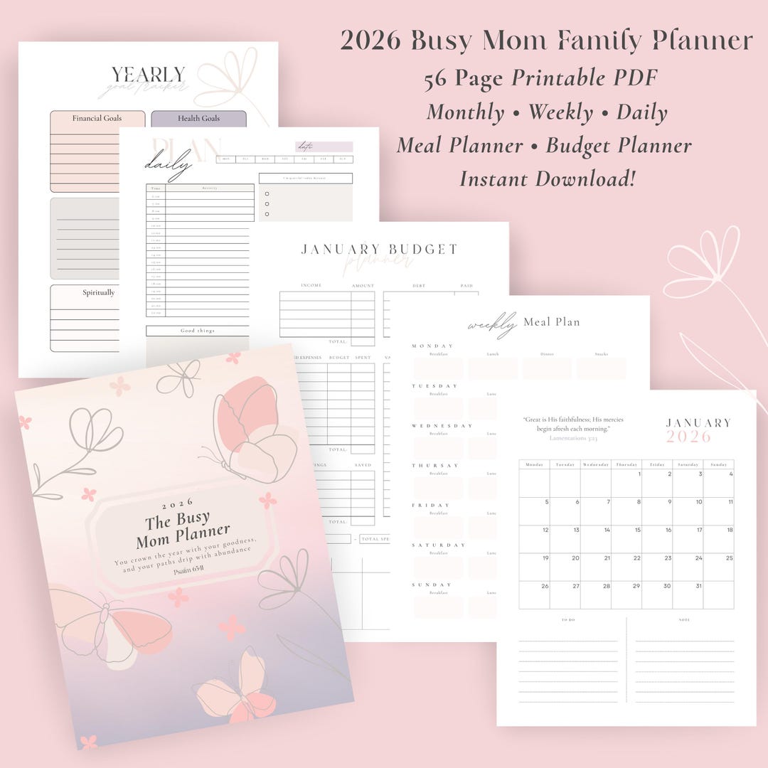 2026 Busy Mom Planner, Monthly Weekly Daily, Christian PDF Organizer ...
