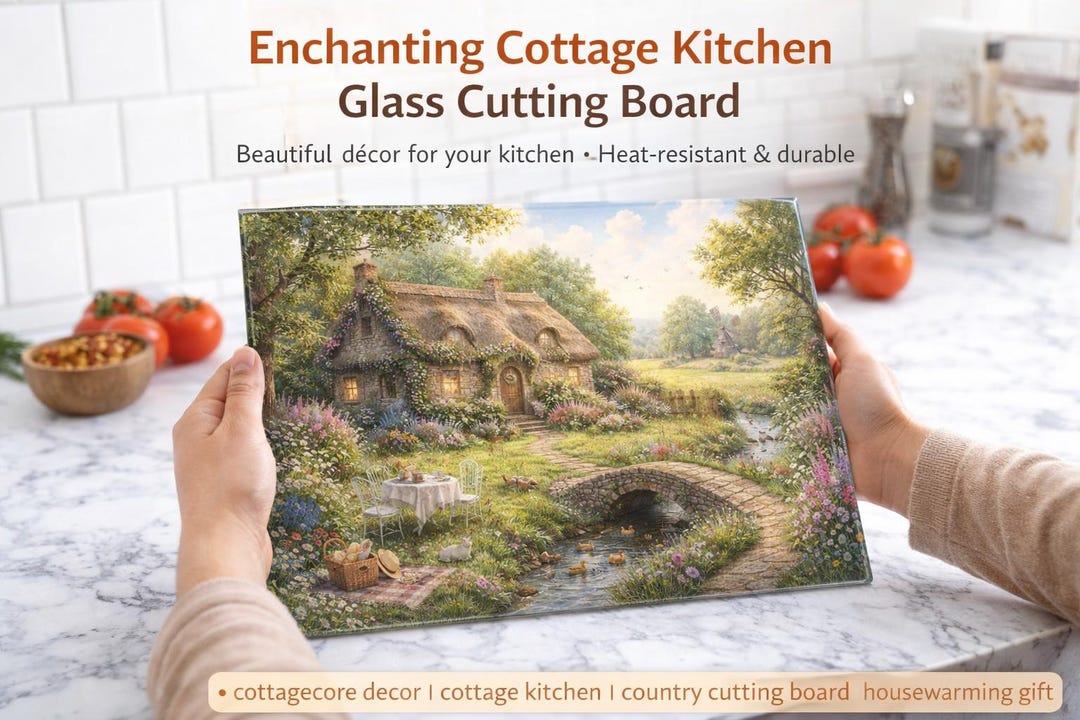 Cottagecore Glass Cutting Board – Floral Cottage Kitchen Decor - Etsy