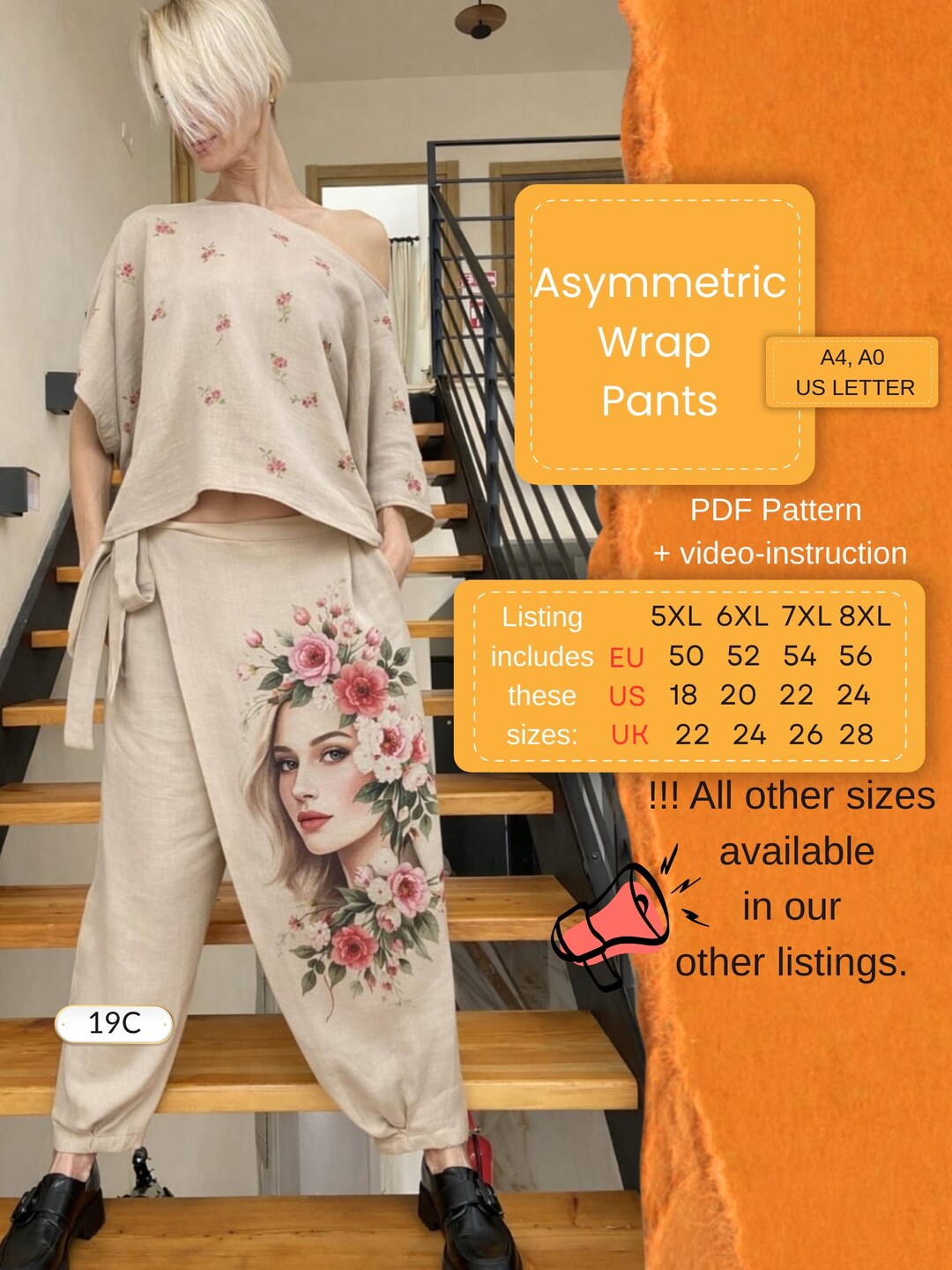 Plus Size Asymmetric Wrap Pants Sewing Pattern | Adjustable Trousers ...