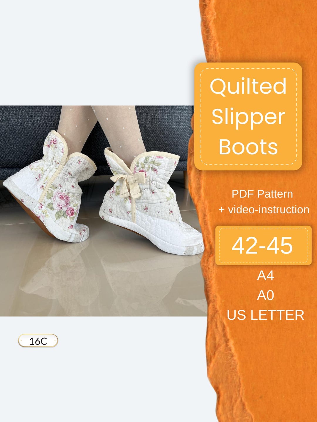 Quilted Slipper Boots Sewing, Cozy Unisex House Boots (PDF Pattern, EU ...