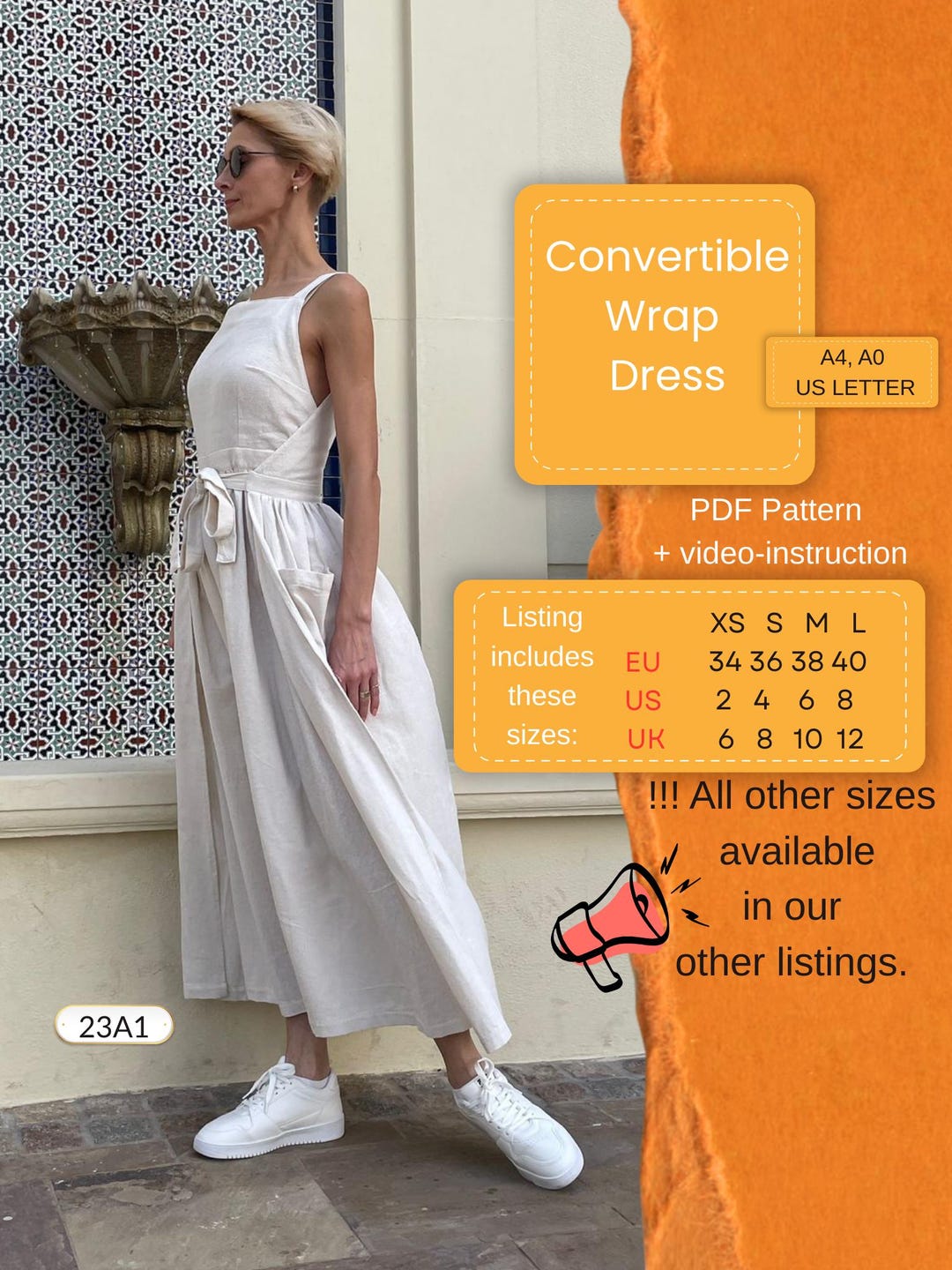 Convertible Minimalist Wrap Dress, Adjustable Fit, Easy Size Selection ...