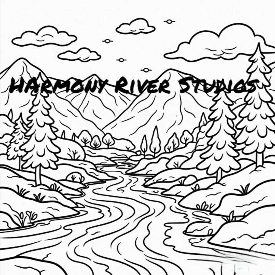 Calm Mountain Valley Coloring Pages - Etsy