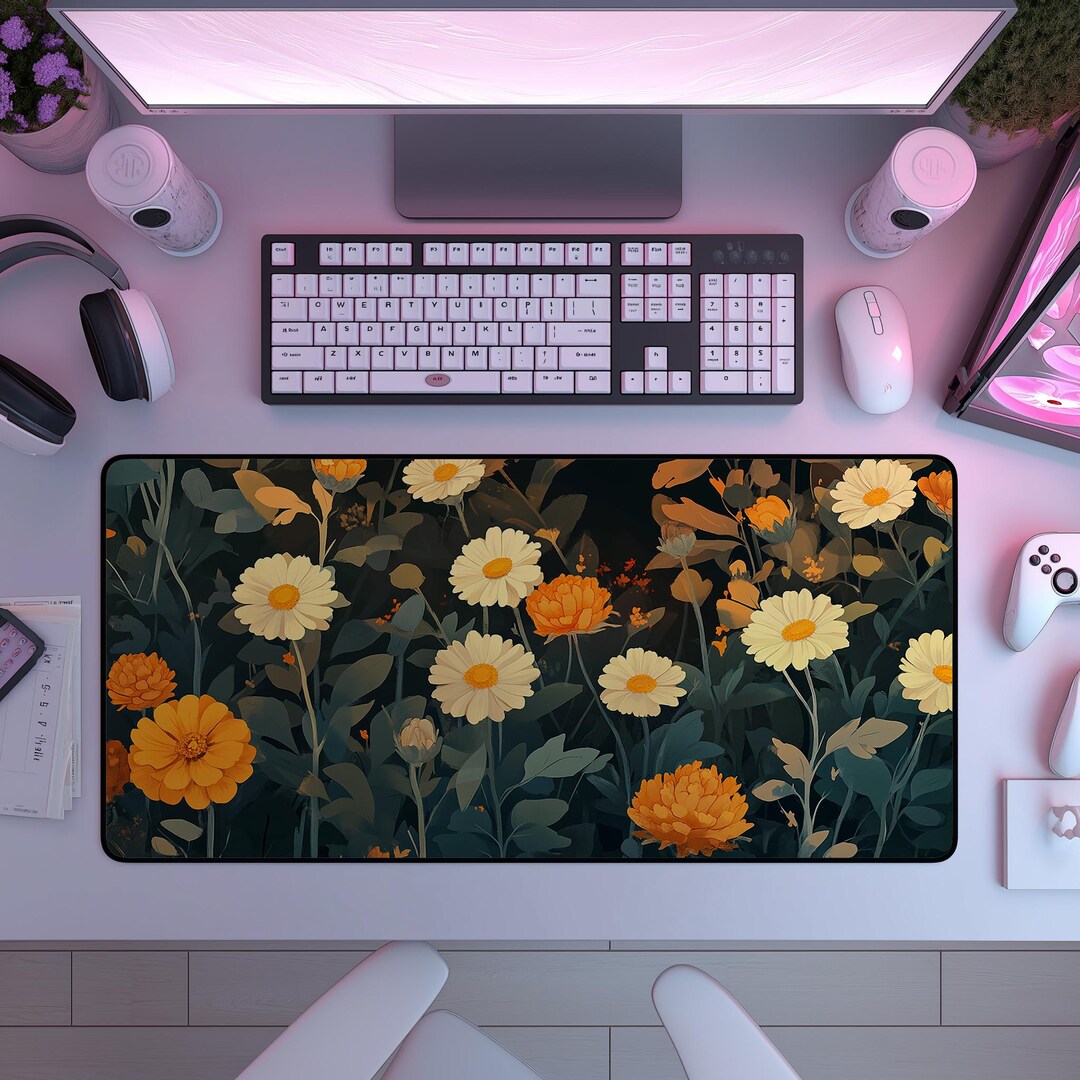 Floral Desk Mat | Large Flower Mouse Pad | Gaming Deskmat | Keyboard ...