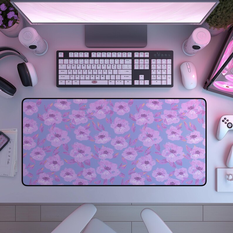 Floral Desk Mat | Large Flower Mouse Pad | Gaming Deskmat | Keyboard ...