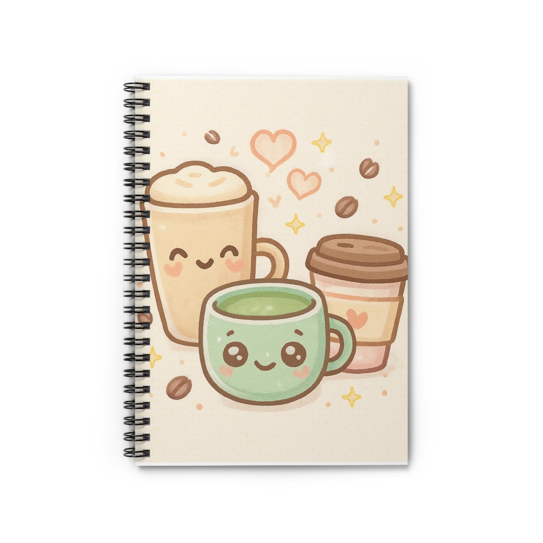 Cute Kawaii Coffee Cups Spiral Notebook | Ruled Journal - Etsy