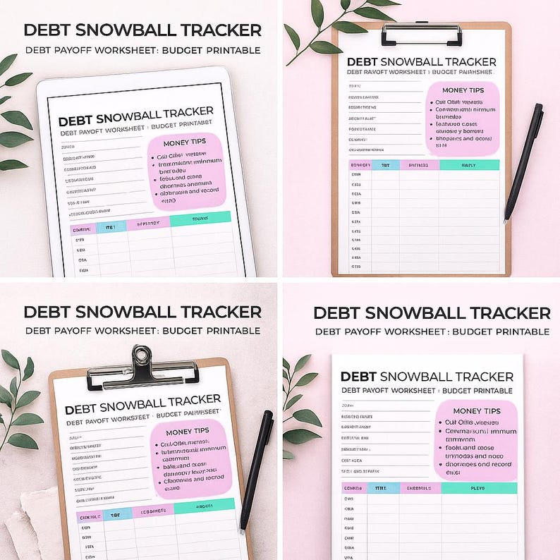 Debt Snowball Worksheet | Monthly Debt Tracker | Printable Budget ...