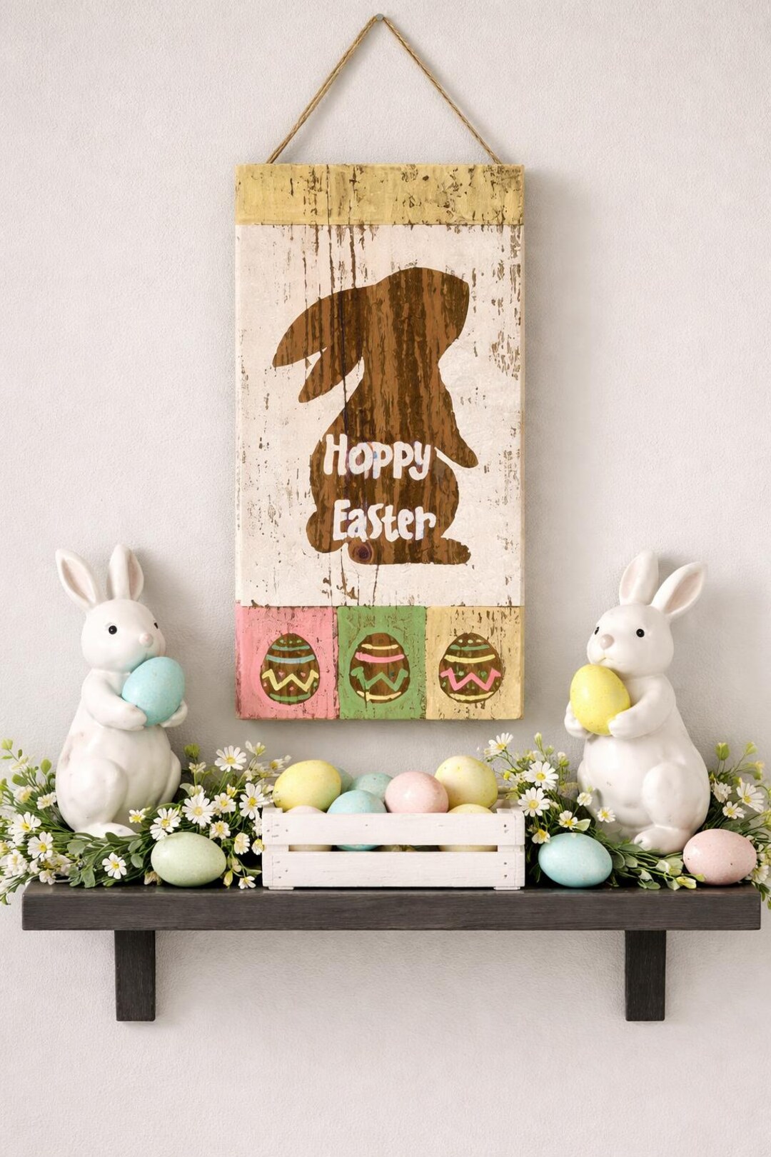 Hoppy Easter Bunny Wood Sign | Handmade Rustic Reclaimed Farmhouse ...