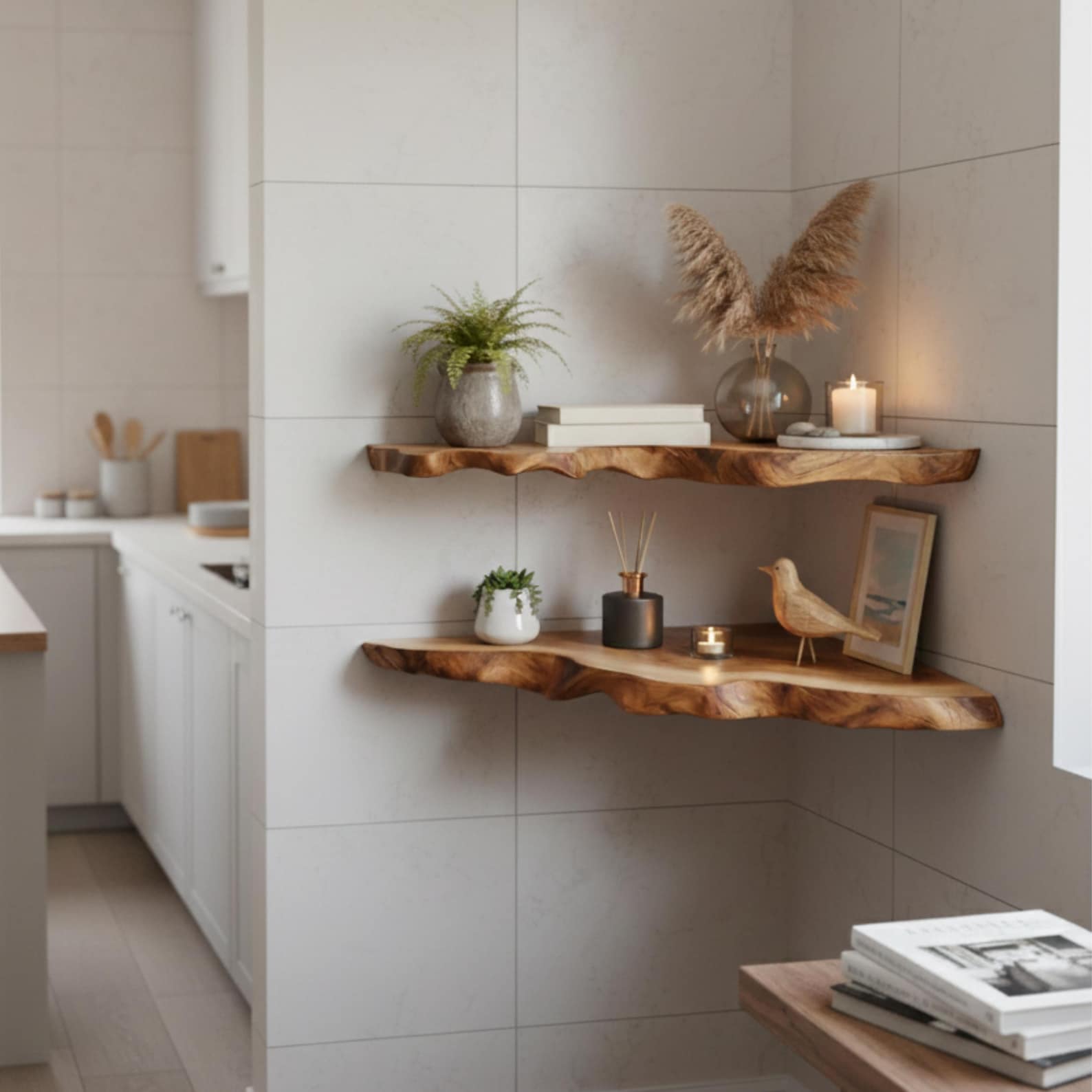 Floating Corner Shelves - Handmade Live Edge Corner Shelves - Rustic ...