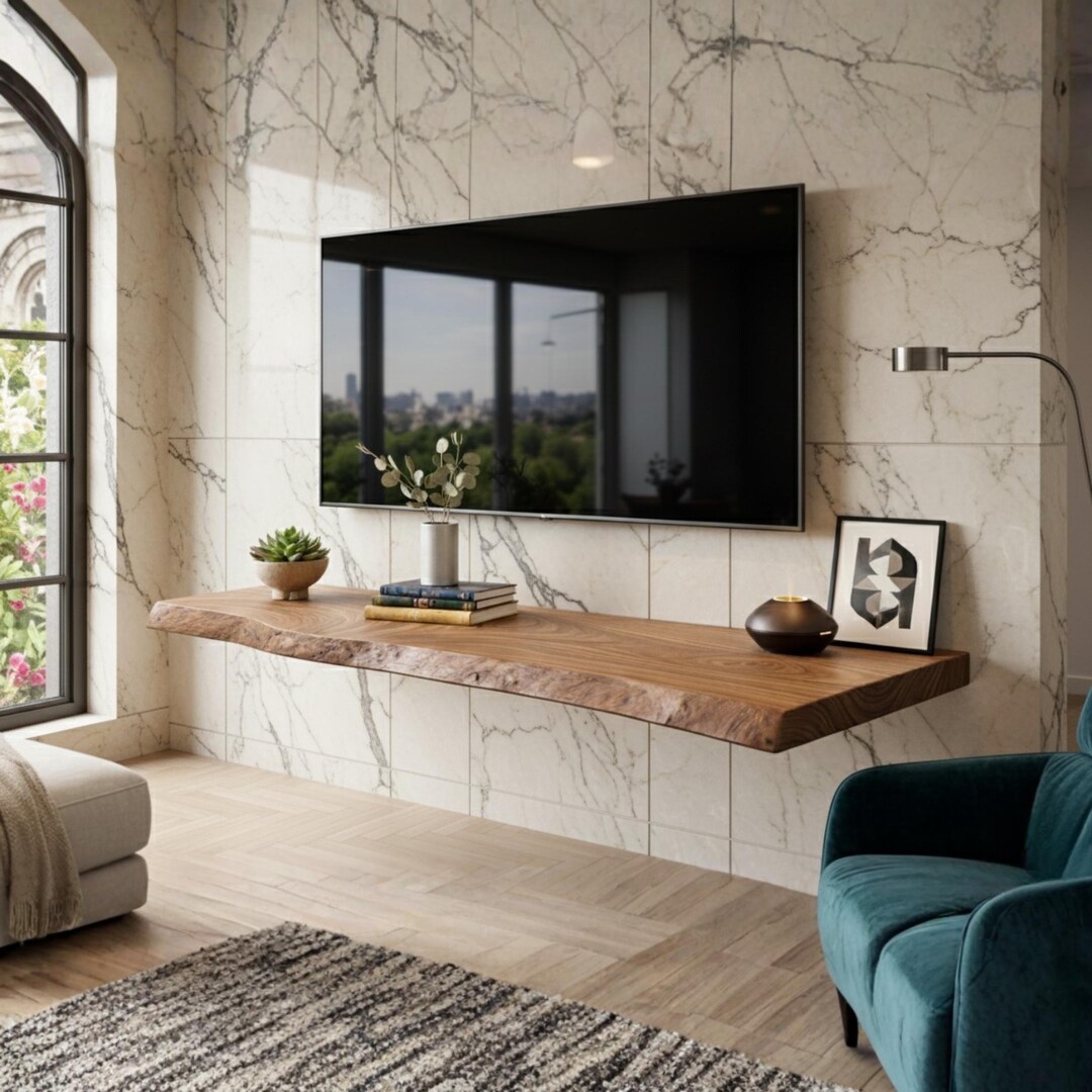Live Edge Wooden TV Stand - Natural Solid Wood Media Console - Handmade ...