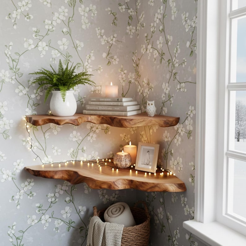 Handcrafted Teak Root Corner Shelf - Natural Live Edge Floating Wood - Etsy