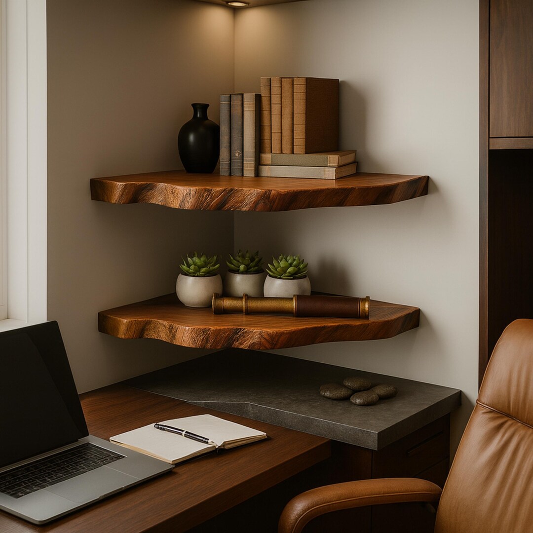 Rustic Teak Root Wood Corner Shelf - Handcrafted Live Edge Corner Wall ...