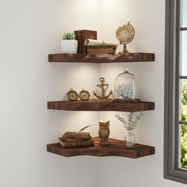 Handcrafted Teak Root Corner Shelf – Live Edge Rustic Wood - Etsy