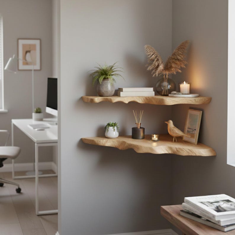 Floating Corner Shelves - Handmade Live Edge Corner Shelves - Rustic ...