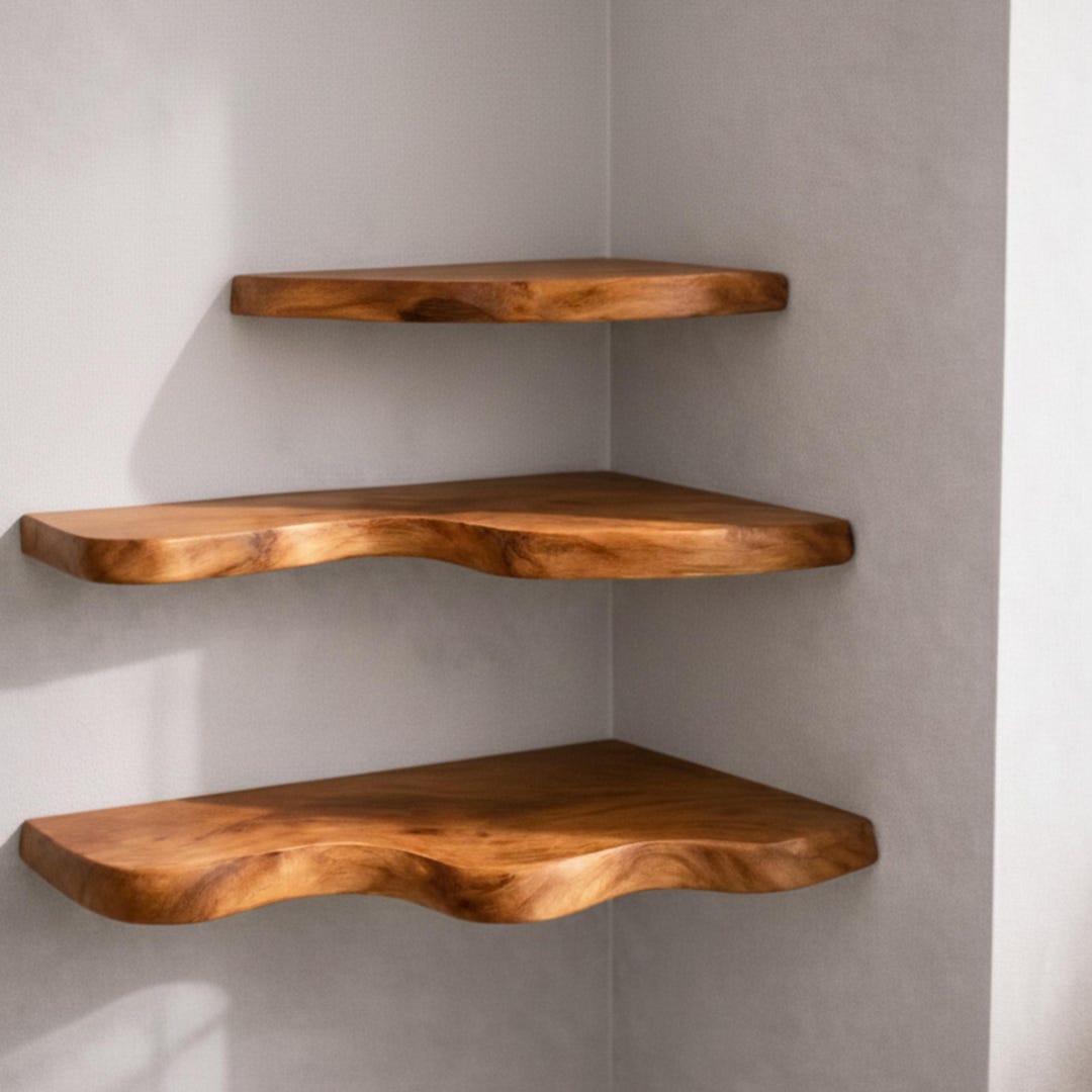 Handmade Solid Wood Corner Shelf – Rustic Floating Wall Decor - Etsy