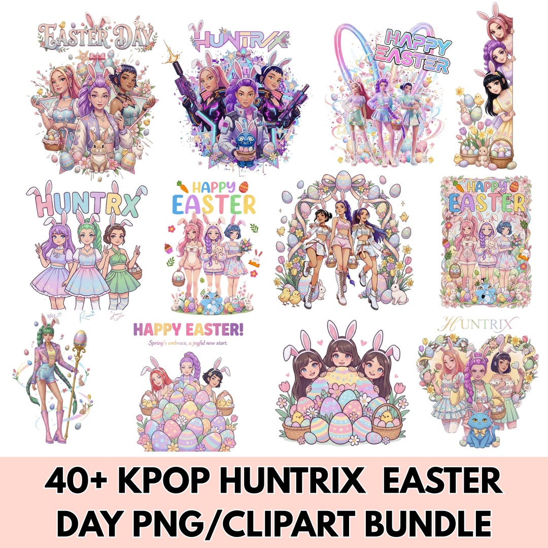 Huntrix Easter Day PNG Bundle, K Pop Huntrix Clipart Happy Easter Day ...