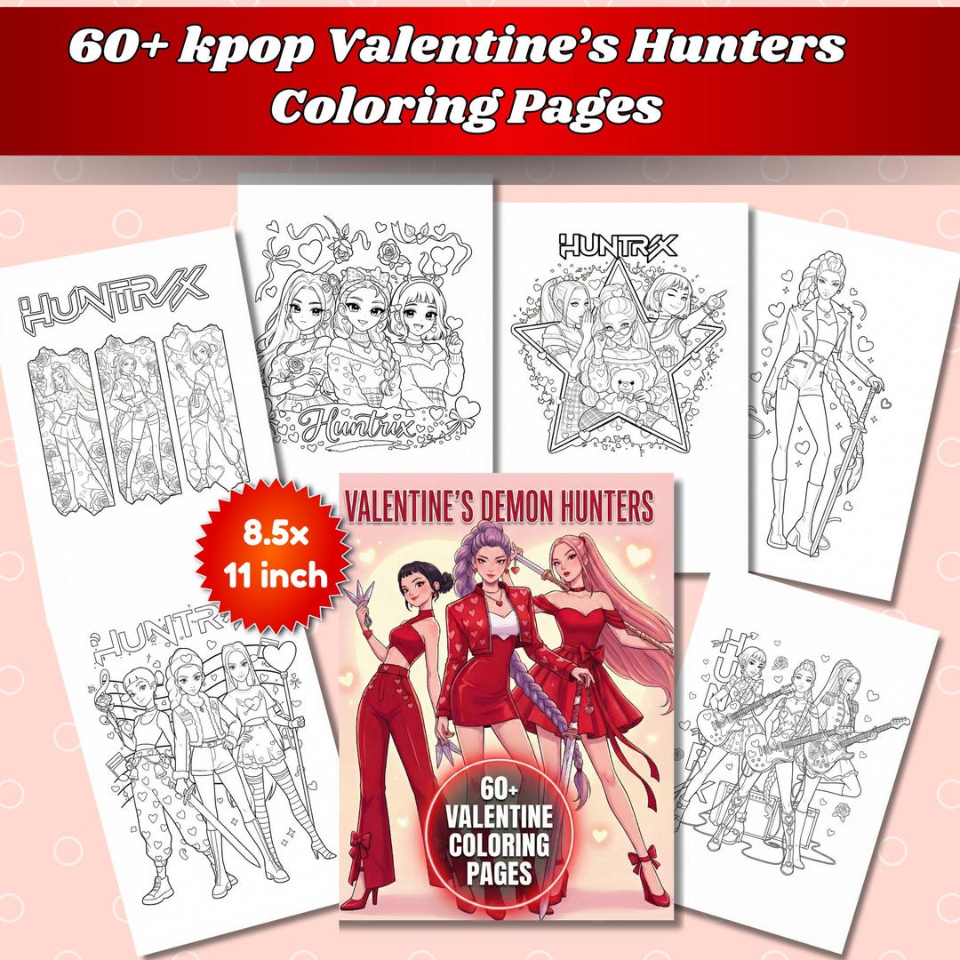 Valentine’s Day K-pop Coloring Book for Kids, K-pop Inspired Demon ...