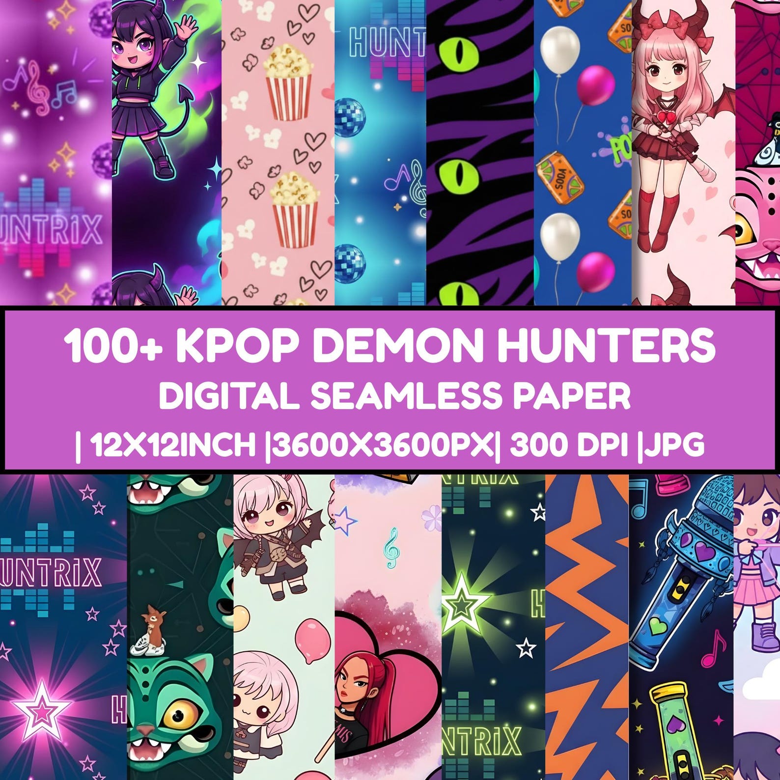 Kpop Demon Hunters Digital Seamless Paper Png Huntrix Seamless ...
