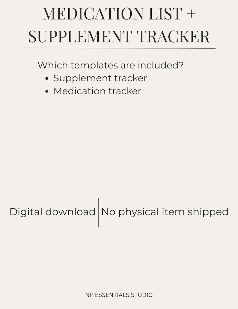 Medication List + Supplement Tracker | Printable Medication Log | NP ...