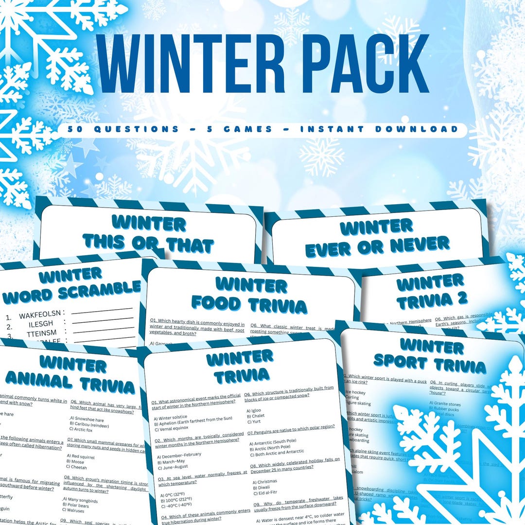 Winter Trivia Quiz Printable | Winter Party Game | Family & Adult Party ...