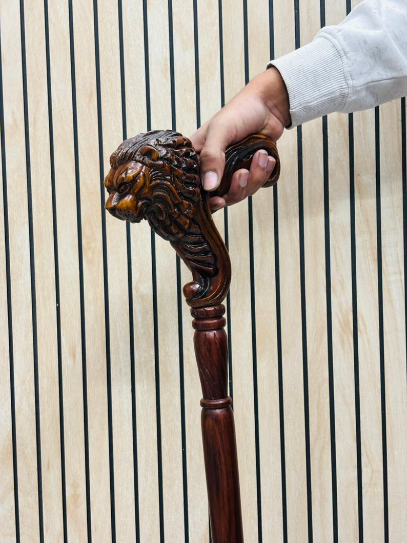 Handmade Lion Head Wooden Walking Stick: Royal Design Cane - Etsy