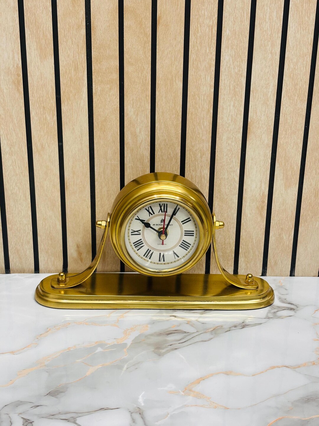 Vintage Brass Nautical Desk Clock With Roman Numerals – Maritime Table ...