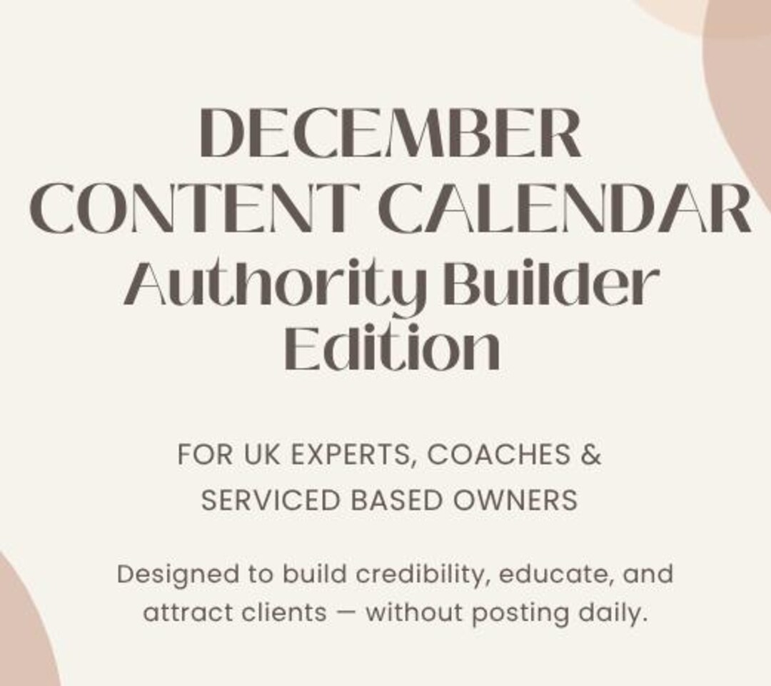 December Content Calendar | Authority Builder for Coaches (PDF) - Etsy