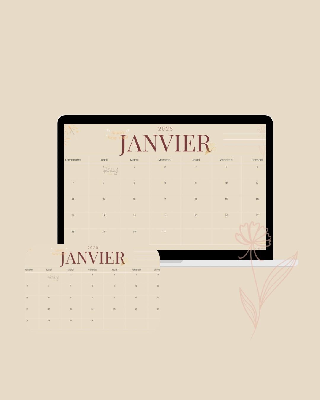 Minimalist January 2026 Calendar – Printable Monthly Planner – Digital ...