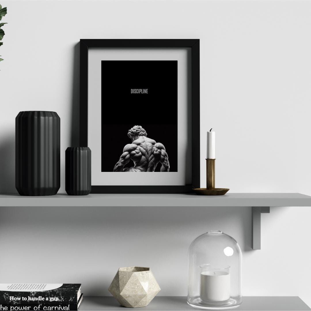 Discipline Wall Art | Black White Muscle Sculpture Print | Minimal ...