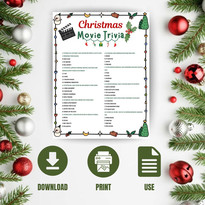 Christmas Movie Trivia Game Printable | Holiday Movie Trivia Quiz ...