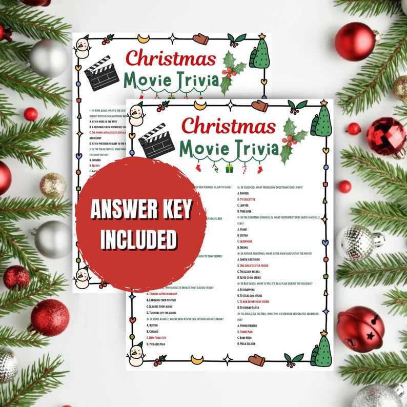 Christmas Movie Trivia Game Printable | Holiday Movie Trivia Quiz ...