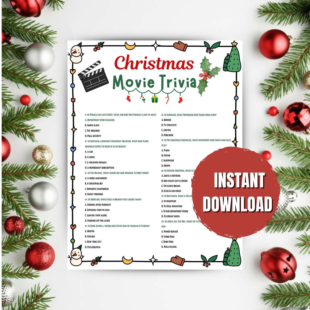 Christmas Movie Trivia Game Printable | Holiday Movie Trivia Quiz ...