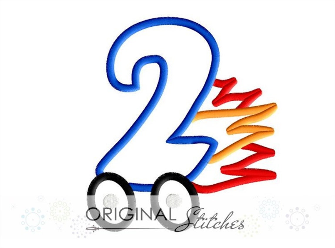 Number 2 Racing Flames Second Birthday Applique and Embroidery - Etsy