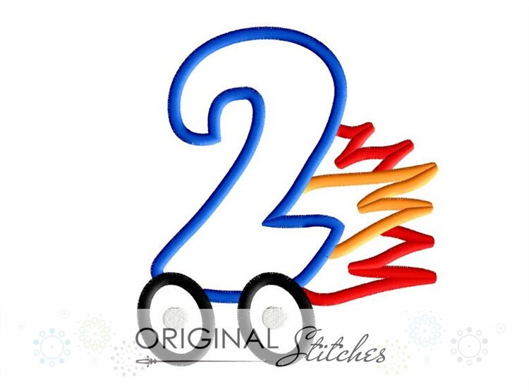 Number 2 Racing Flames Second Birthday Applique and Embroidery - Etsy