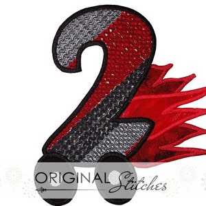 Number 2 Racing Flames Second Birthday Applique and Embroidery ...
