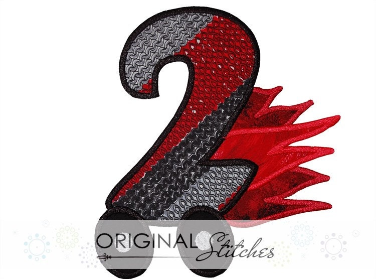 Number 2 Racing Flames Second Birthday Applique and Embroidery ...